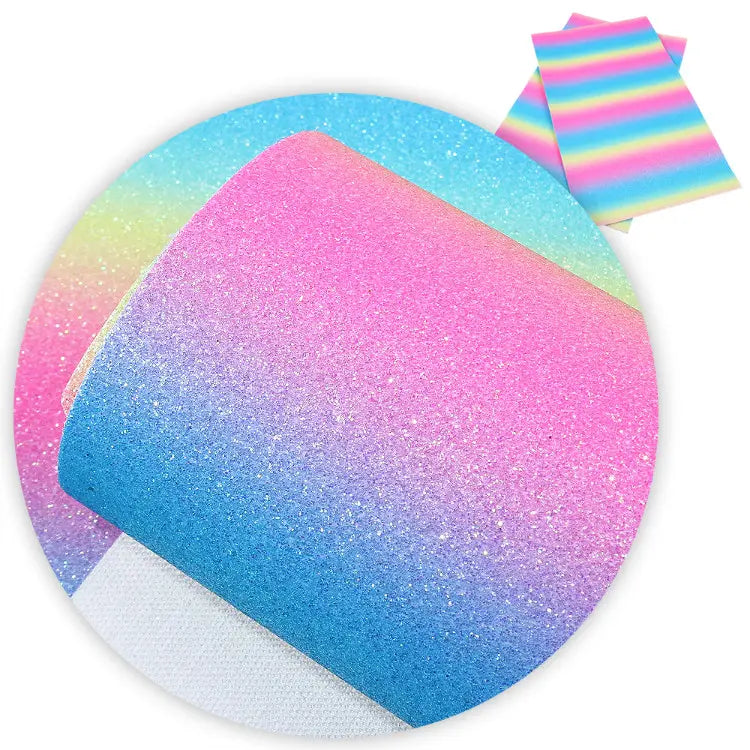 Bright Rainbow Stripe Fine Glitter Vegan Leather – Indi & Oak