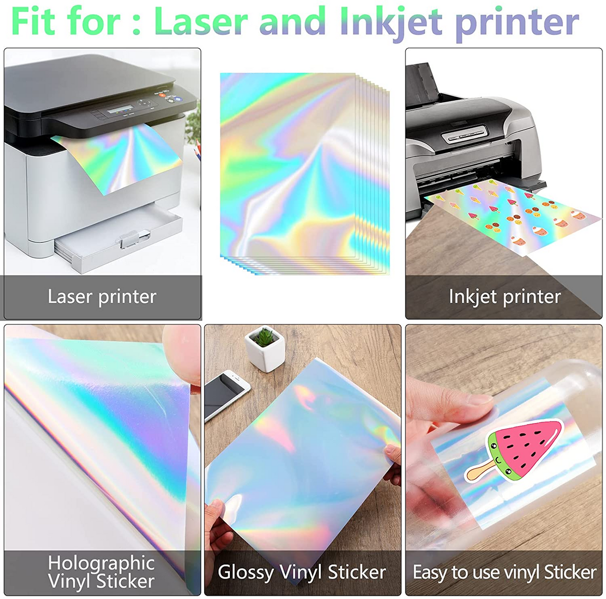Holographic Printable Self-Adhesive Vinyl – Pack of 50 Inkjet & Laser ...