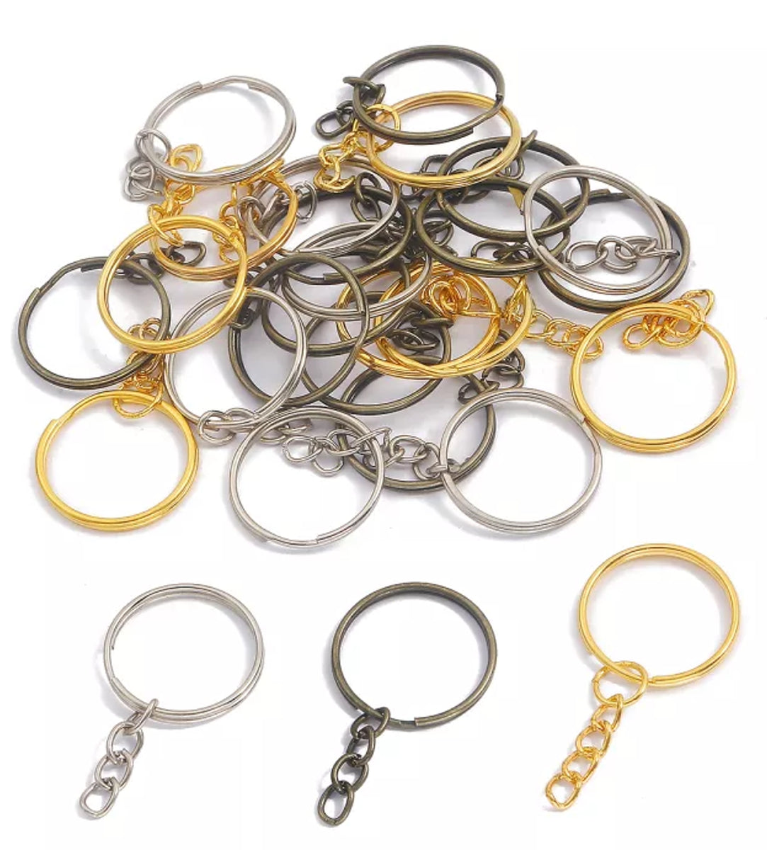 20 mm Gold Split Ring with Chain – Set of 50 Keychain Hardware for DIY ...